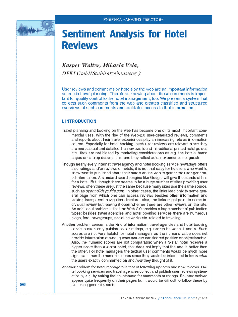 Sentiment Analysis for Hotel Reviews | PDF | World Wide Web | Internet & Web