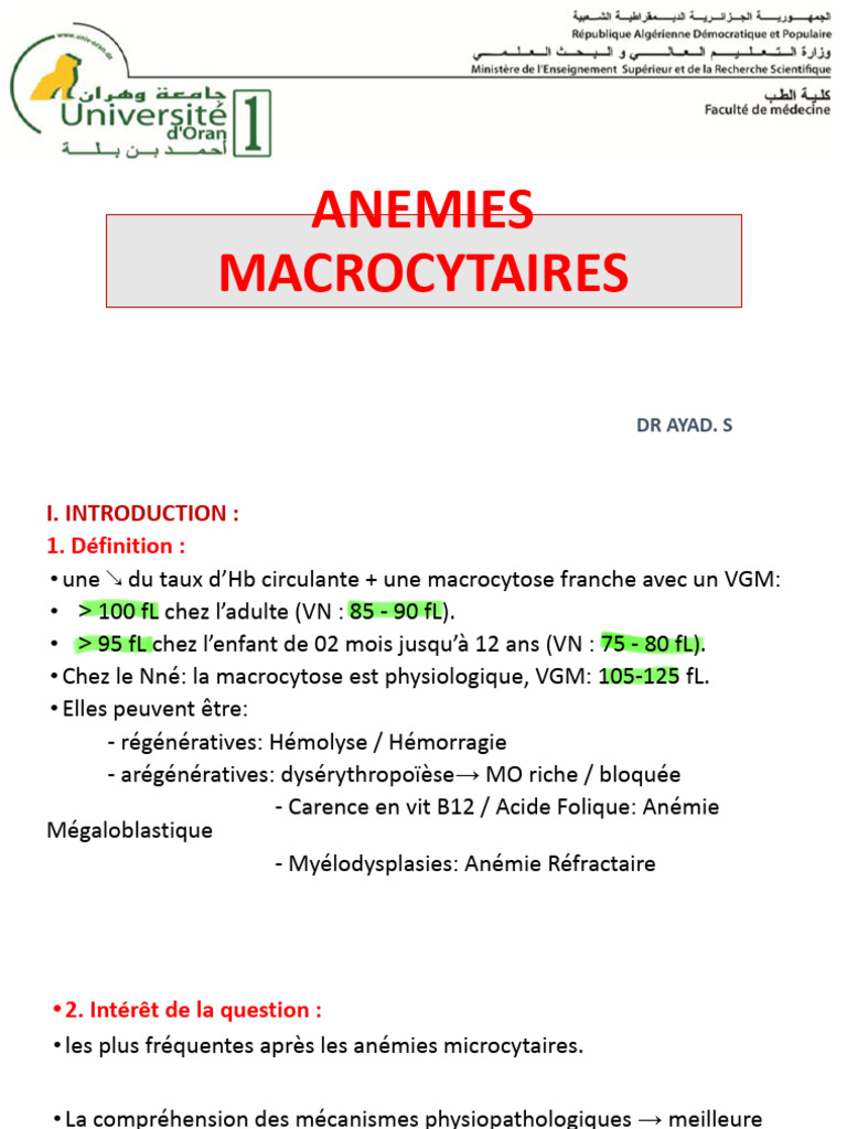 Fausse Macrocytose et Anémies Macrocytaires | PDF | Vitamine B12 | Anémie