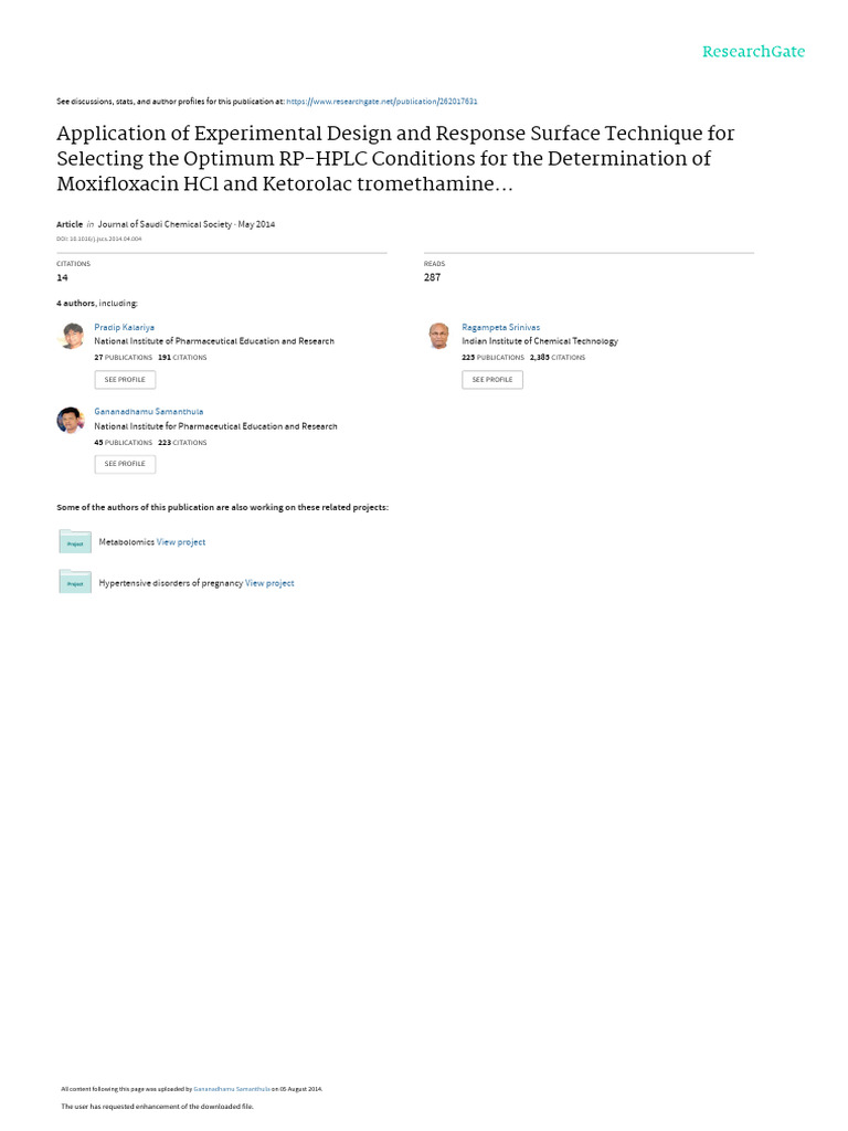 Application of Experimental Design and Response Surface Technique For ...