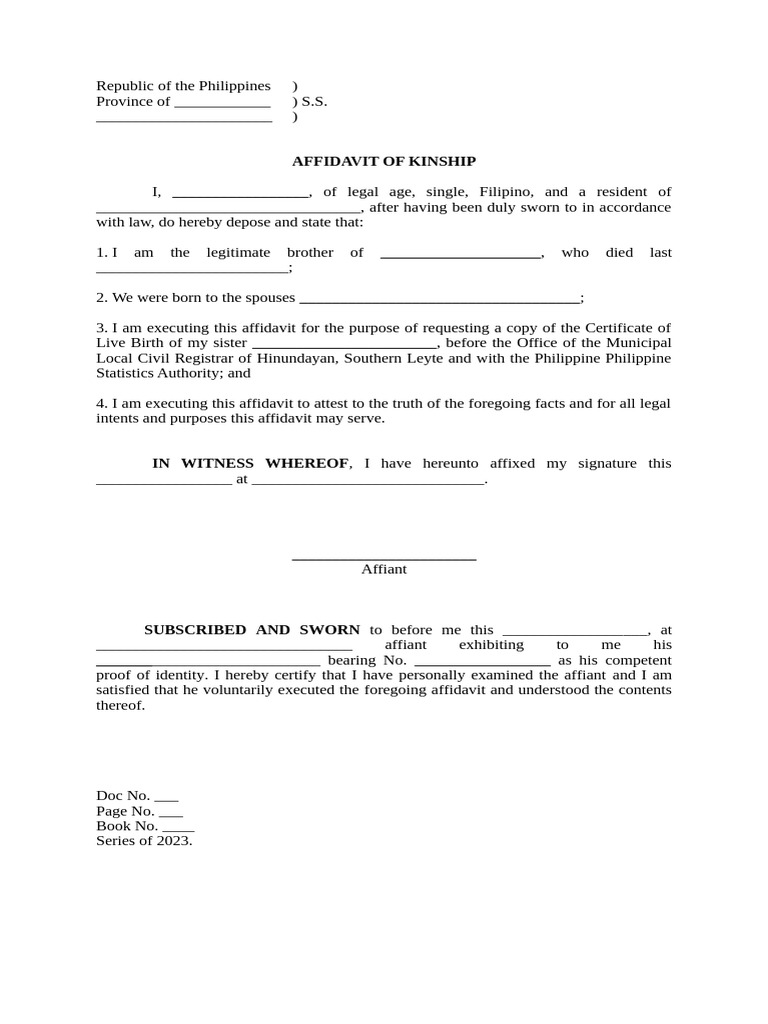 AFFIDAVIT OF KINSHIP | PDF