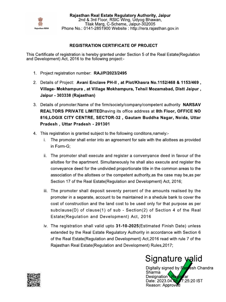 Avani Enclave Ph-II_Registration Certificate | PDF