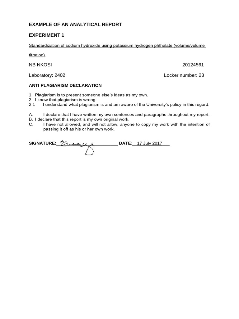 Example of A Practical Report | PDF | Sodium Hydroxide | Titration