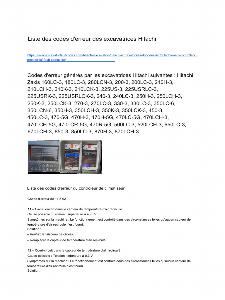 Hitachi Excavators Fault Codes List | PDF | Pompe | Puissance (physique)
