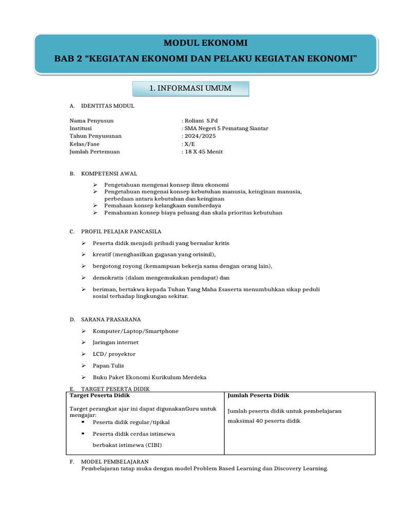 MODUL KELAS X GANJIL Bu Roli | PDF