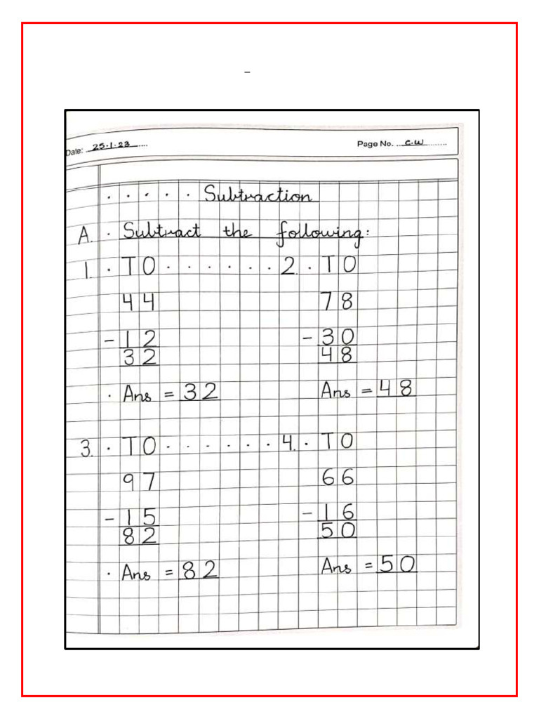 1 - Maths II - Subtraction - Assignment | PDF