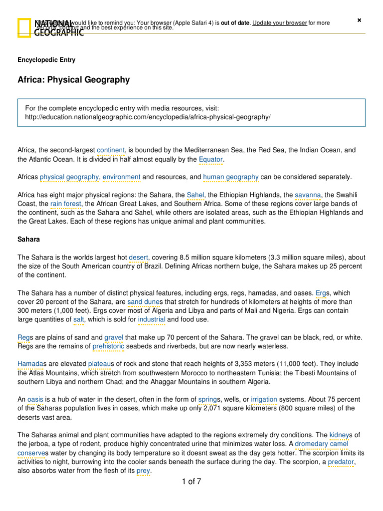 Africa's Diverse Physical Geography | PDF | Sahara | Desert