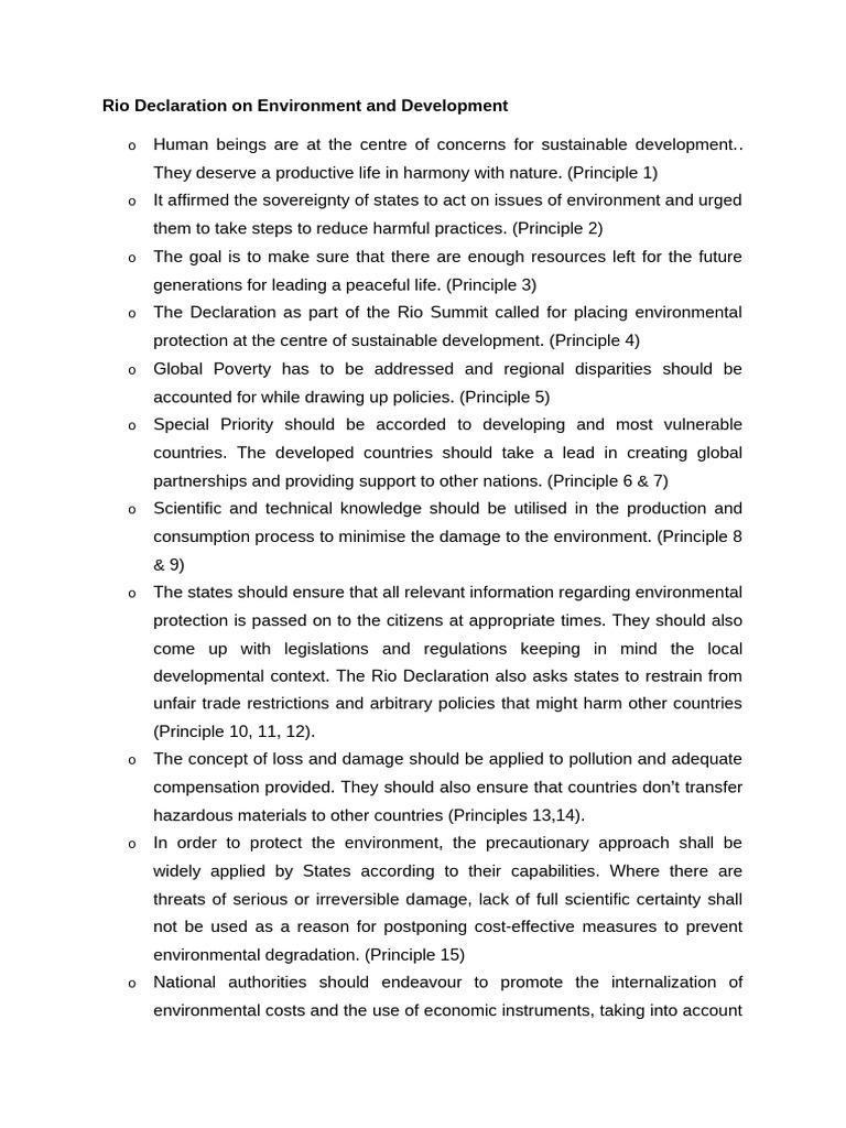 Rio Declaration On Environment and Development | PDF | Sustainability ...