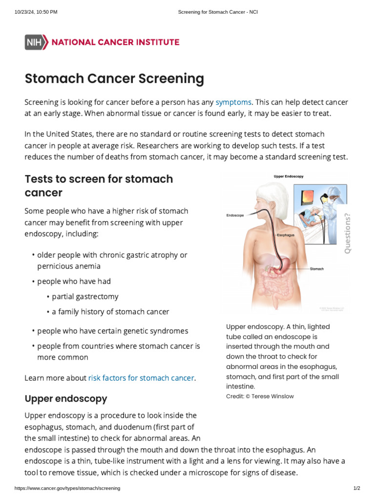 Screening For Stomach Cancer - NCI | PDF | Cancer | Endoscopy