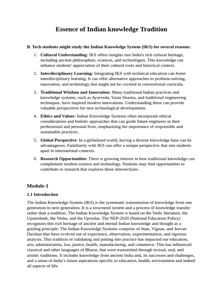 Essence of Indian Knowledge Systems | PDF | Traditional Knowledge ...