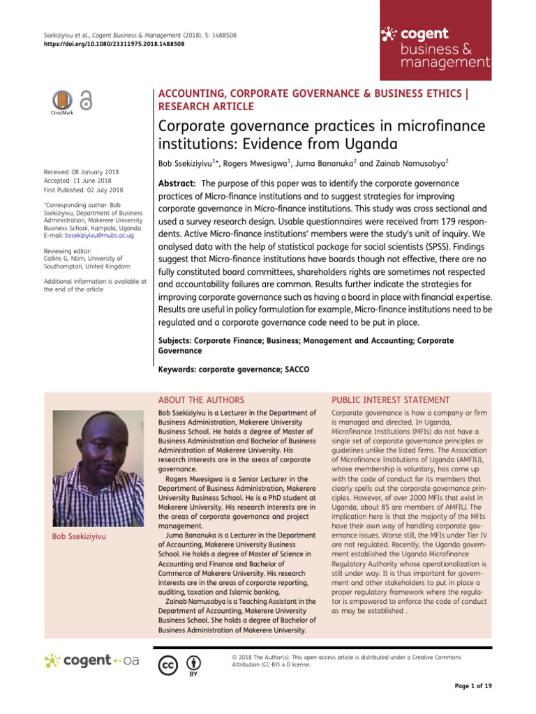 Corporate Governance Practices in Microfinance Institutions Evidence ...