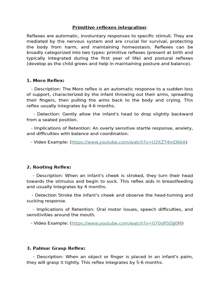 Integrating Primitive Reflexes in Infants | PDF | Strength Training