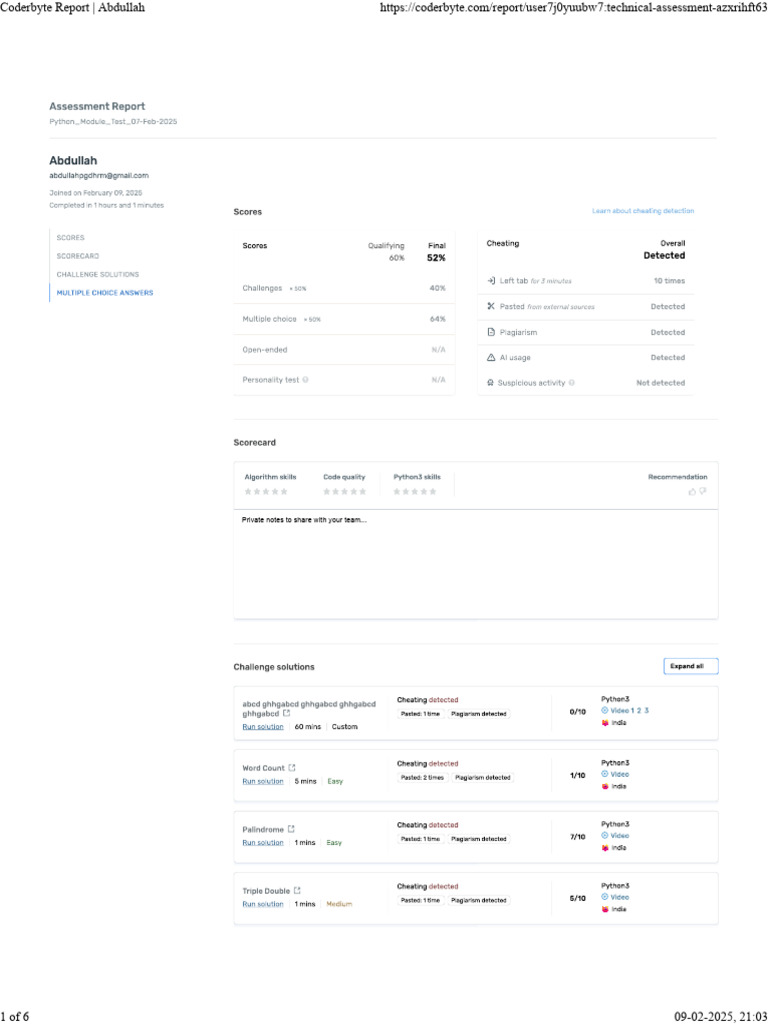 Coderbyte Report - Abdullah | PDF