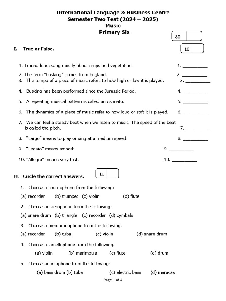 P6 Music Semester Two Examination (2024-2025) | PDF | Clef | Music Theory