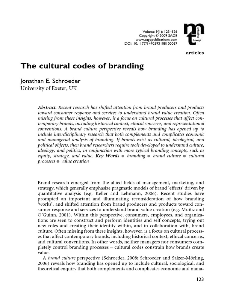 品牌受文化的影响schroeder 2009 the Cultural Codes of Branding | PDF | Brand ...