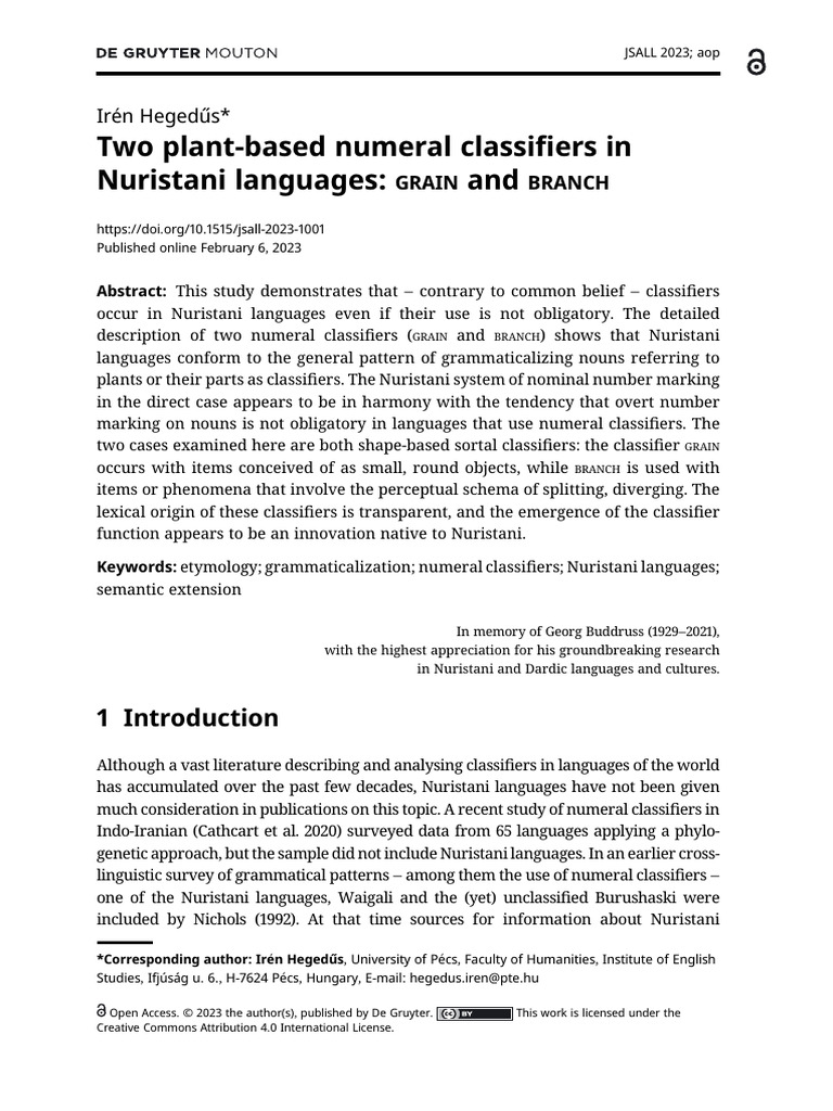 HEGEDUS - 2022 - Two Plant-Based Classifiers in Nuristani | PDF ...