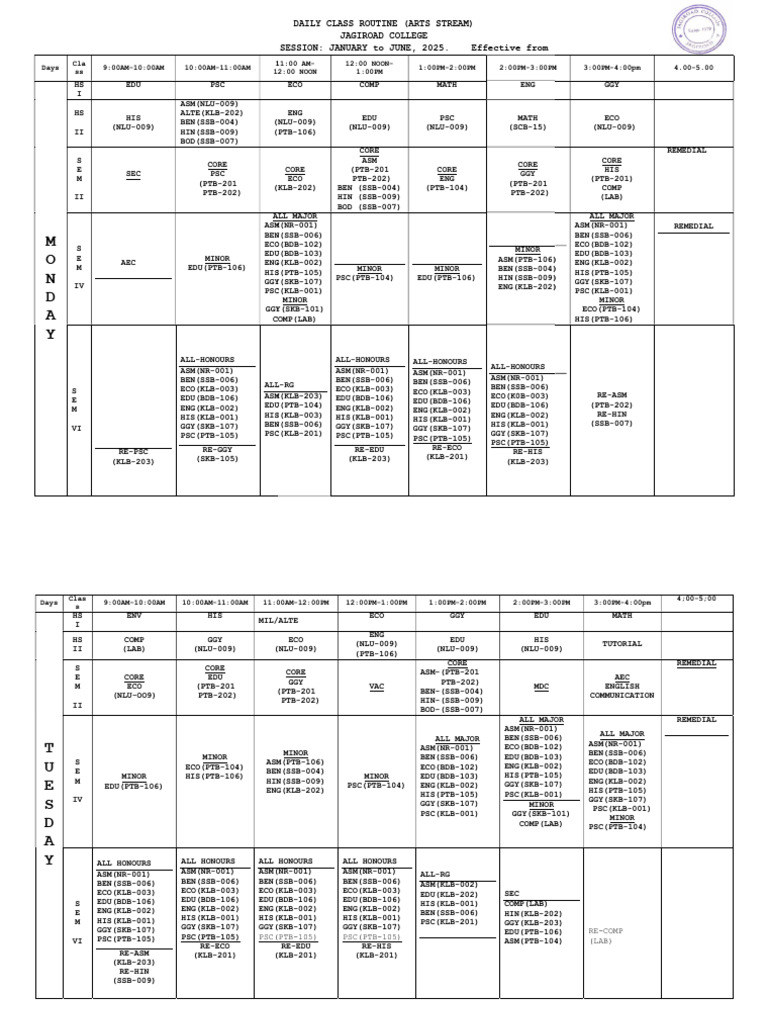 Class Routine 2025 D | PDF