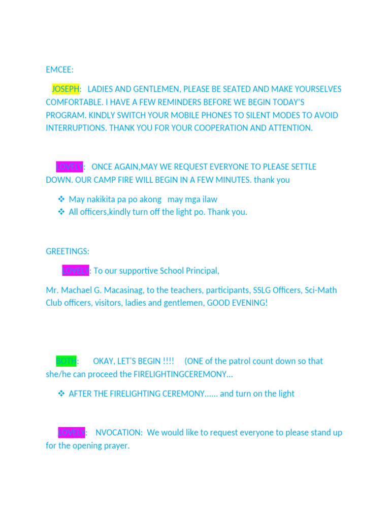 Emcee (Camp Fire) | PDF