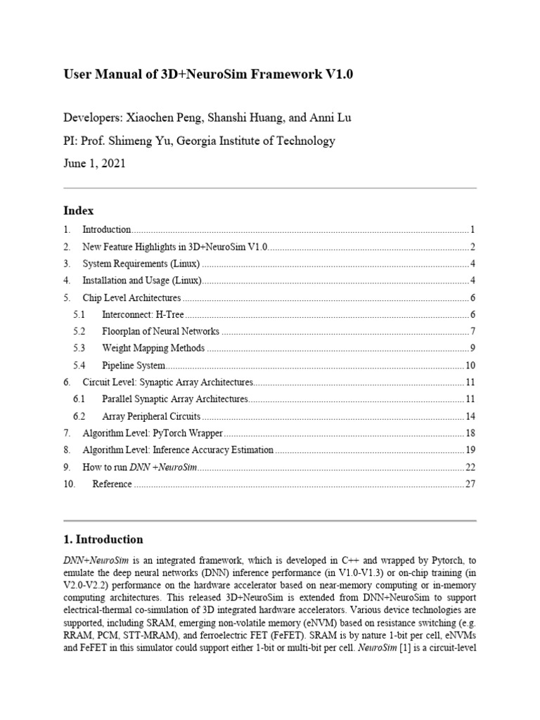 User Manual of 3D - NeuroSim - V1.0 | PDF | Convolution | Matrix ...