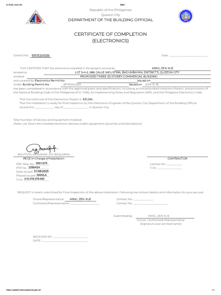 QC E-Services_Certificate of Completion_Electronics Works__signed | PDF