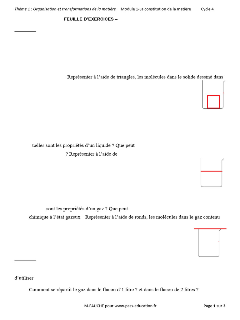 Les États de La Matière 5ème Exercices | PDF | Matière | Molécules