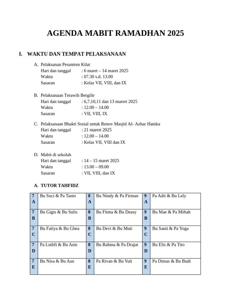 Agenda Mabit Ramadhan 2025 SMP | PDF