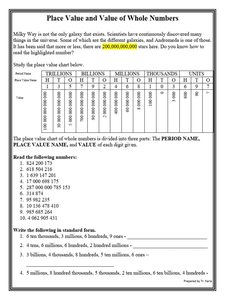 Whole Numbers Place Value Guide | PDF | Galaxy | Milky Way