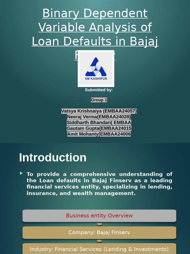 Group 1 - Binary Dependent Variable Analysis of Loan Defaults in Bajaj Finserv | PDF | Receiver ...