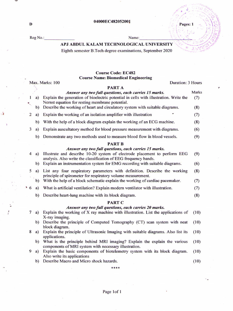 Biomedical Engineering Exam Questions | PDF | Medical Imaging ...
