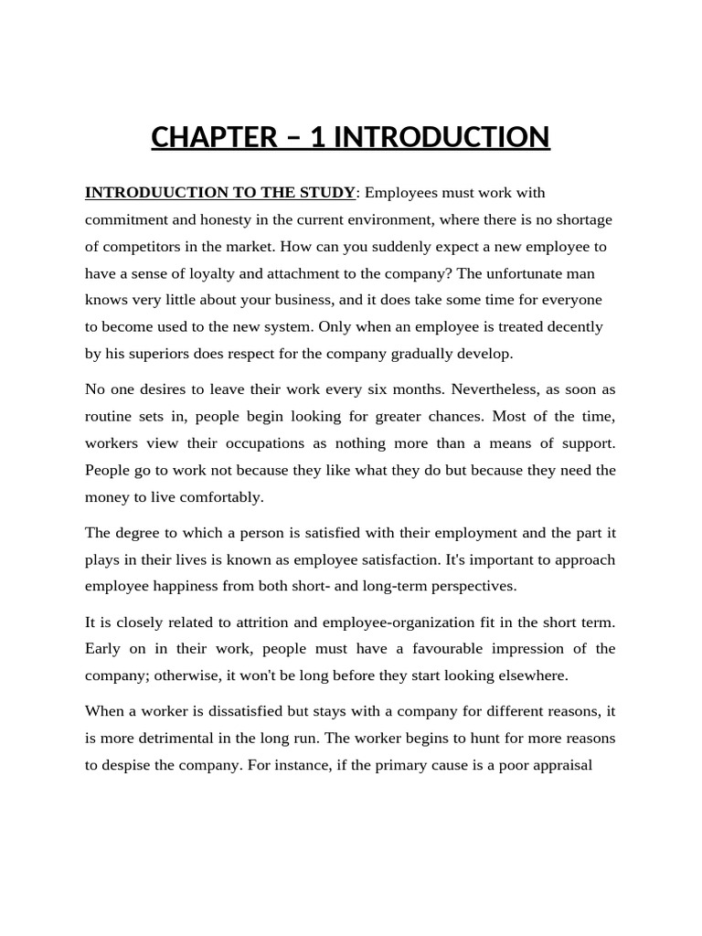 Chapter 1 INTRODUCTION Employee Satisfaction | PDF | Job Satisfaction ...