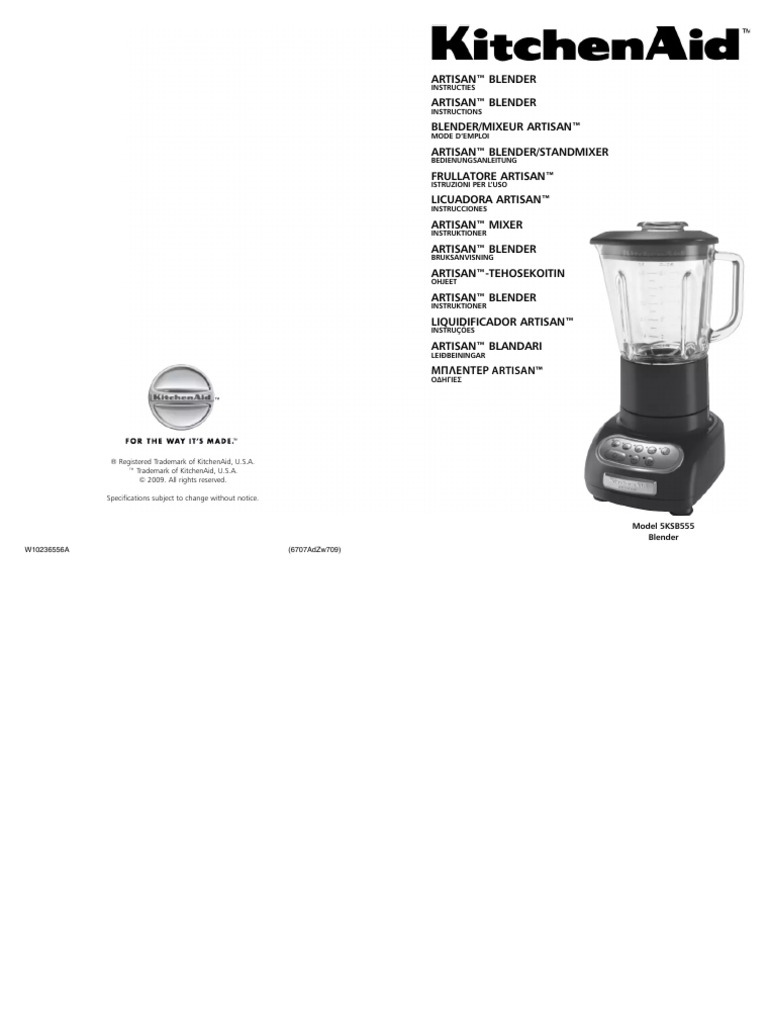 KitchenAid Frullatore 5KSB555 User Manual (English - 222 Pages) | PDF
