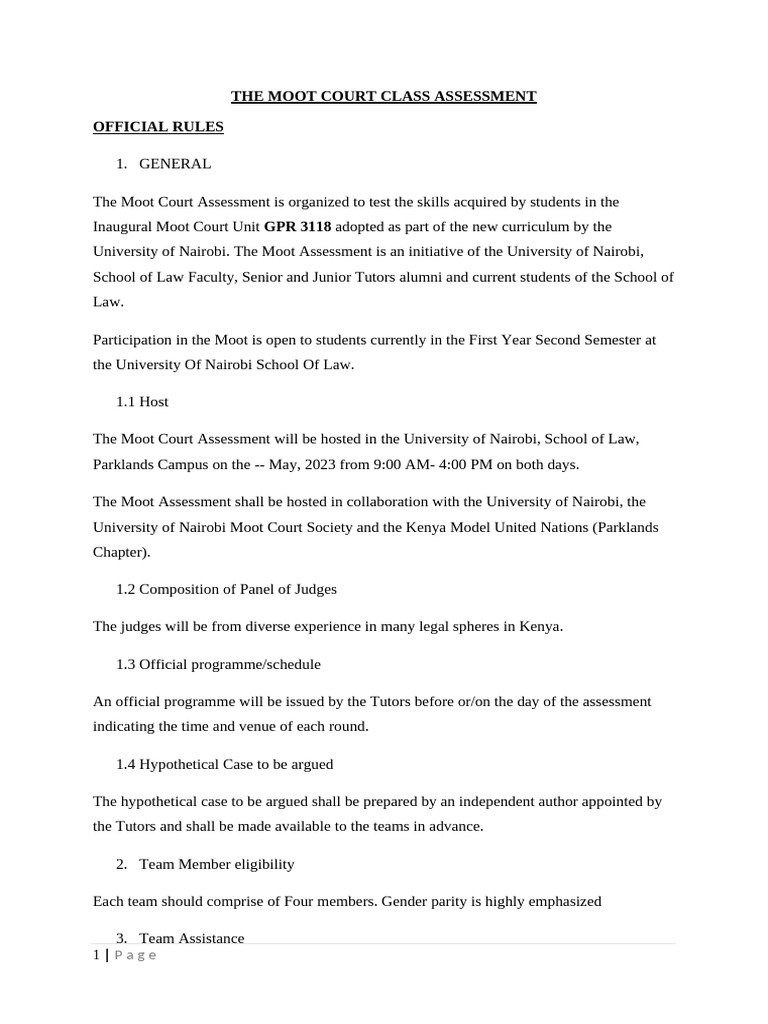 Moot Court Assessment Official Rules | PDF | Justice | Crime & Violence