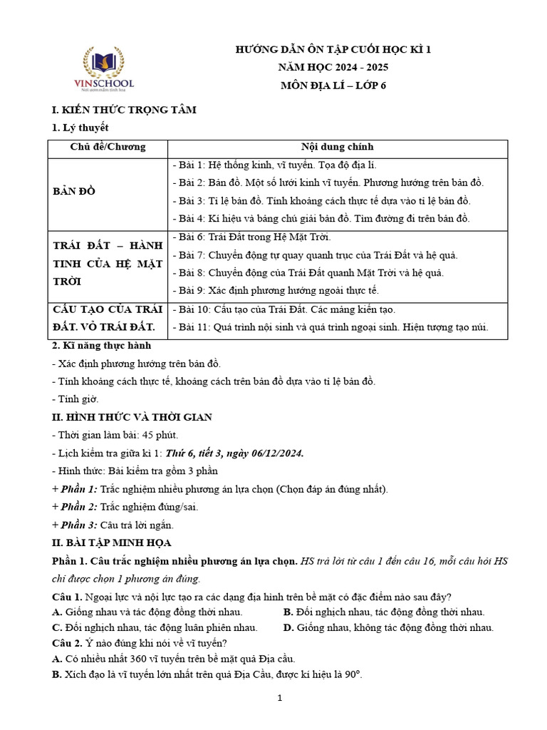 OCP - HDOT - Cuối kì 1 - Địa 6 | PDF