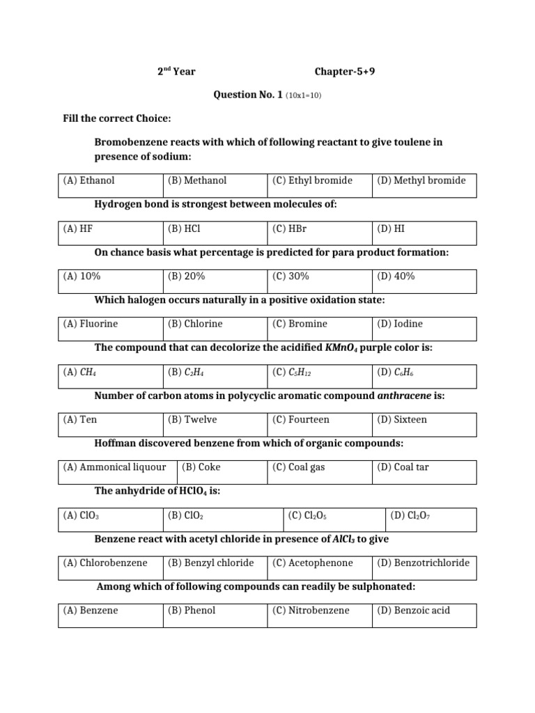 2nd Year - 9+5 - CH-WPS Office | PDF | Benzene | Chlorine