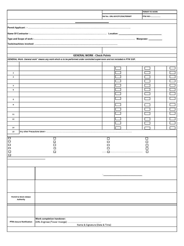 General Work Permit Checklist | PDF | Personal Protective Equipment ...