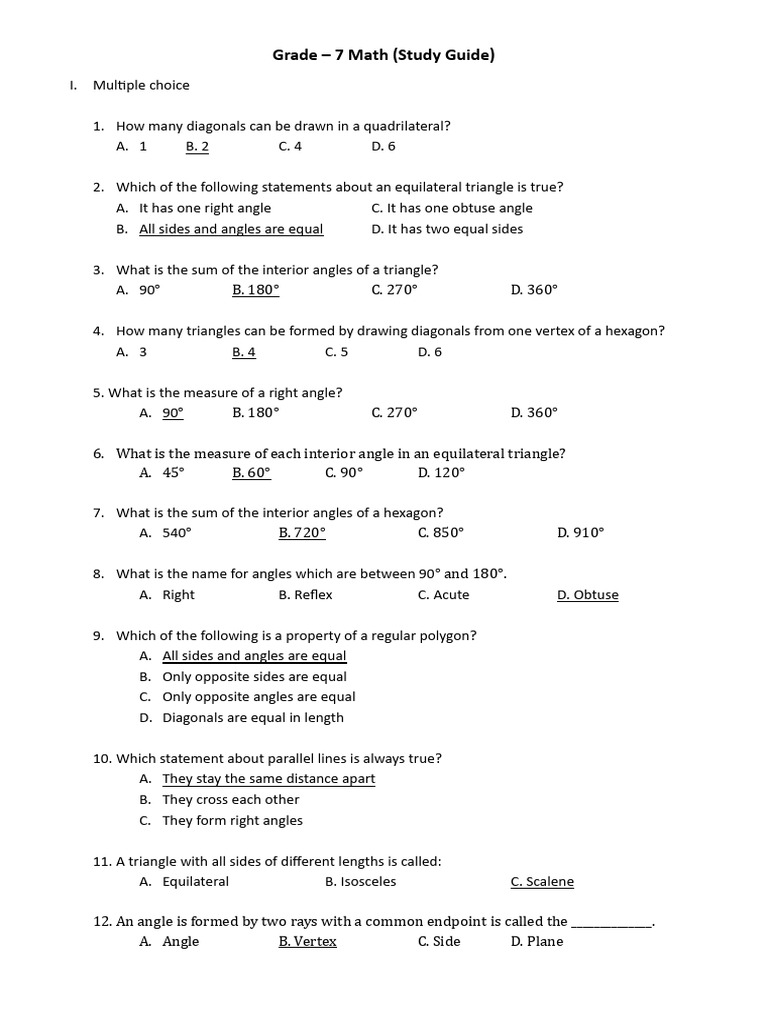 Grade 7 Math (Study Guide) | PDF | Rectangle | Triangle