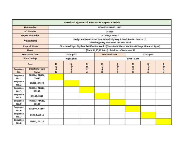 Directional Signs Rectification Works Program Schedule - Phase 1 | PDF