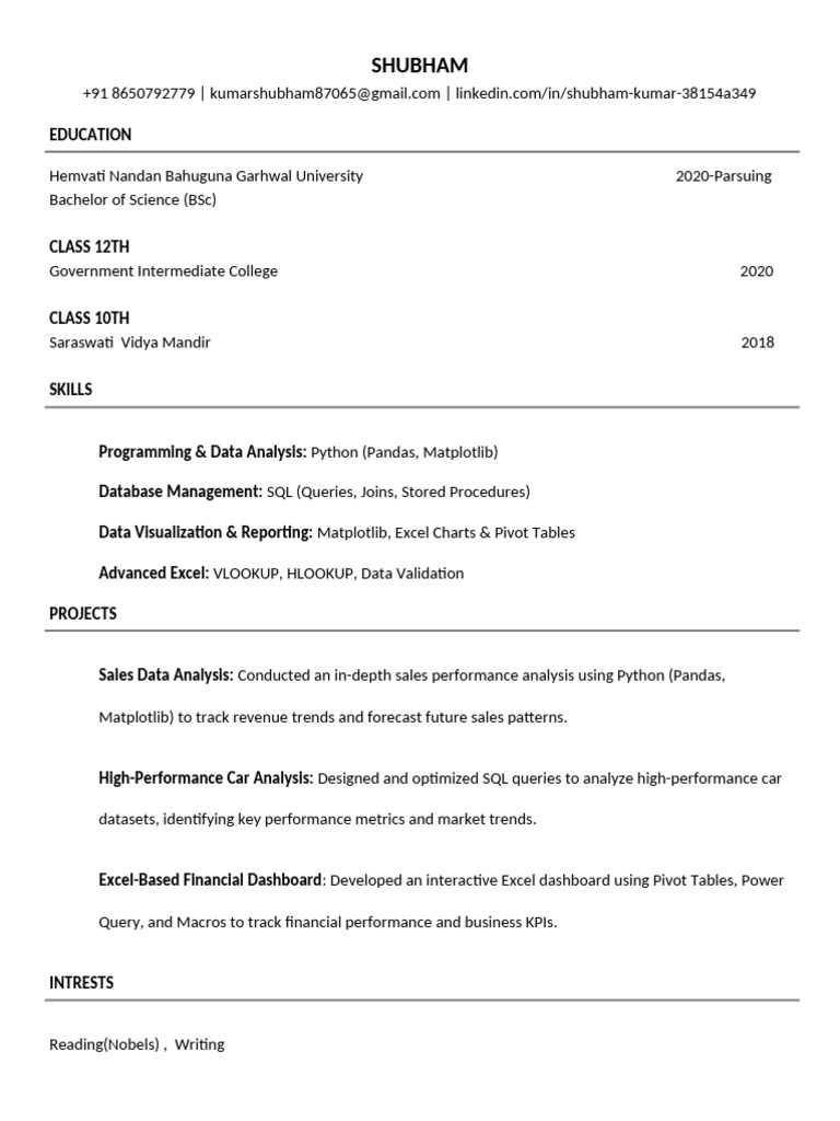 SHUBHAM - CV - CSV | PDF