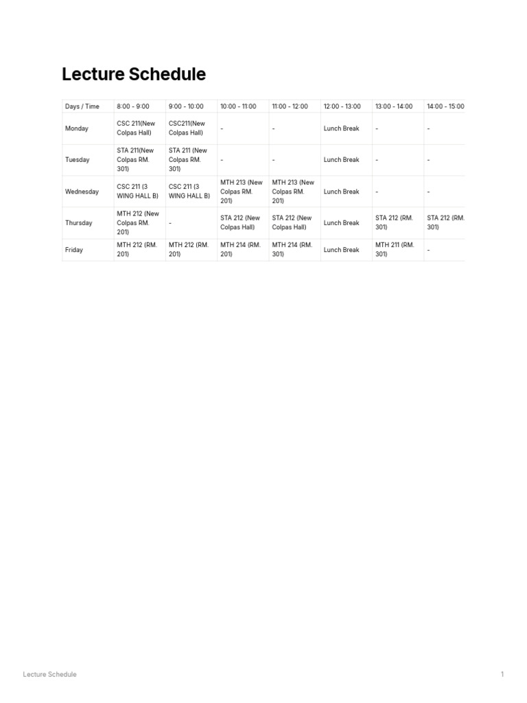 Weekly Lecture Schedule Overview | PDF
