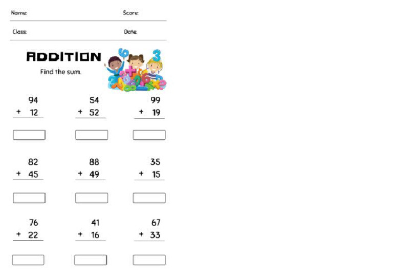 2 Digits Addition Grade 1 | PDF