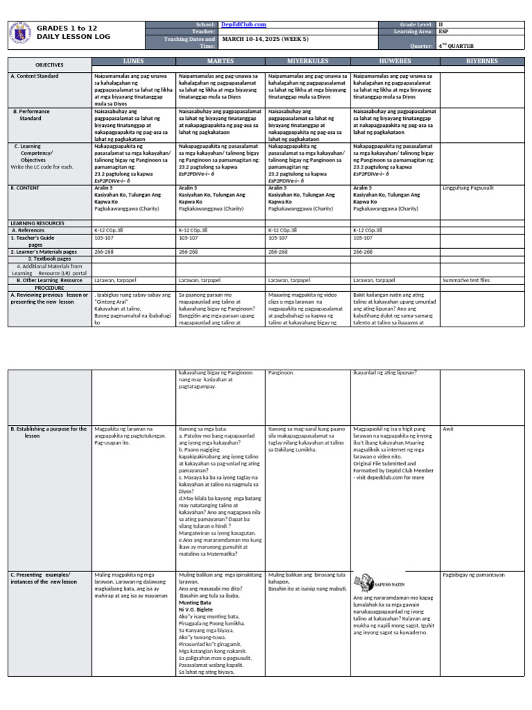 DLL - Esp 2 - Q4 - W5 | PDF