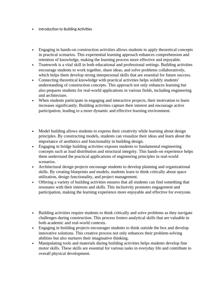 Engaging Building Activities for Students | PDF | Learning | Creativity