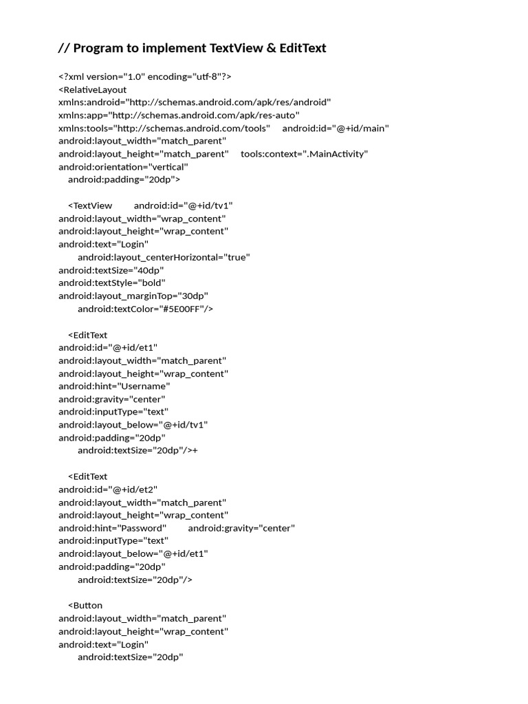 Android Login UI with TextView & EditText | PDF