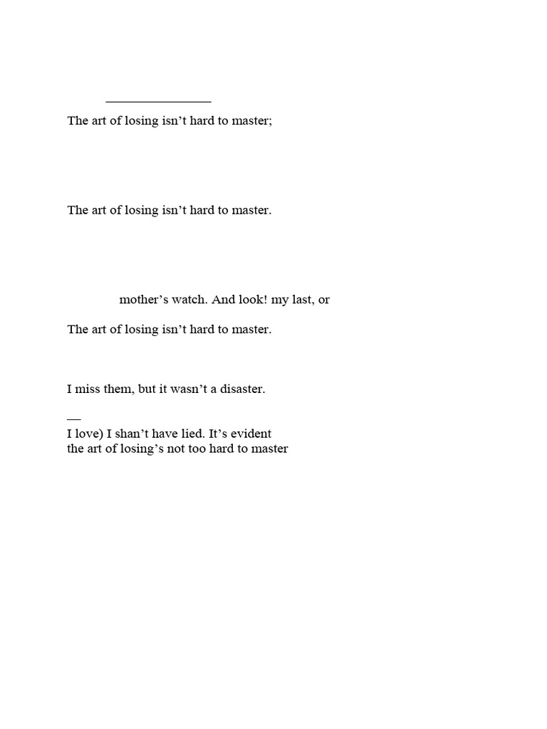 Elizabeth Bishop, One Art | PDF