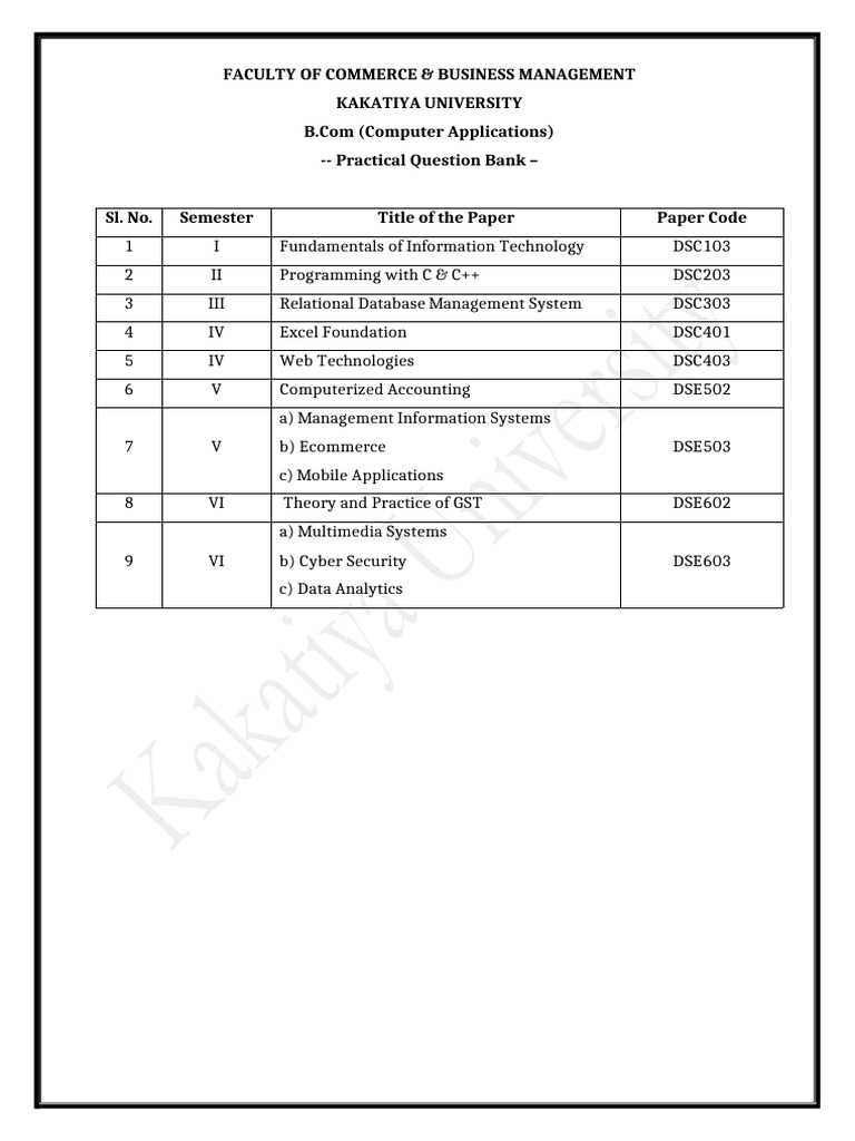 72_Practical_Question_Bank_BCom_KU | PDF | Computer File | Pointer (Computer Programming)
