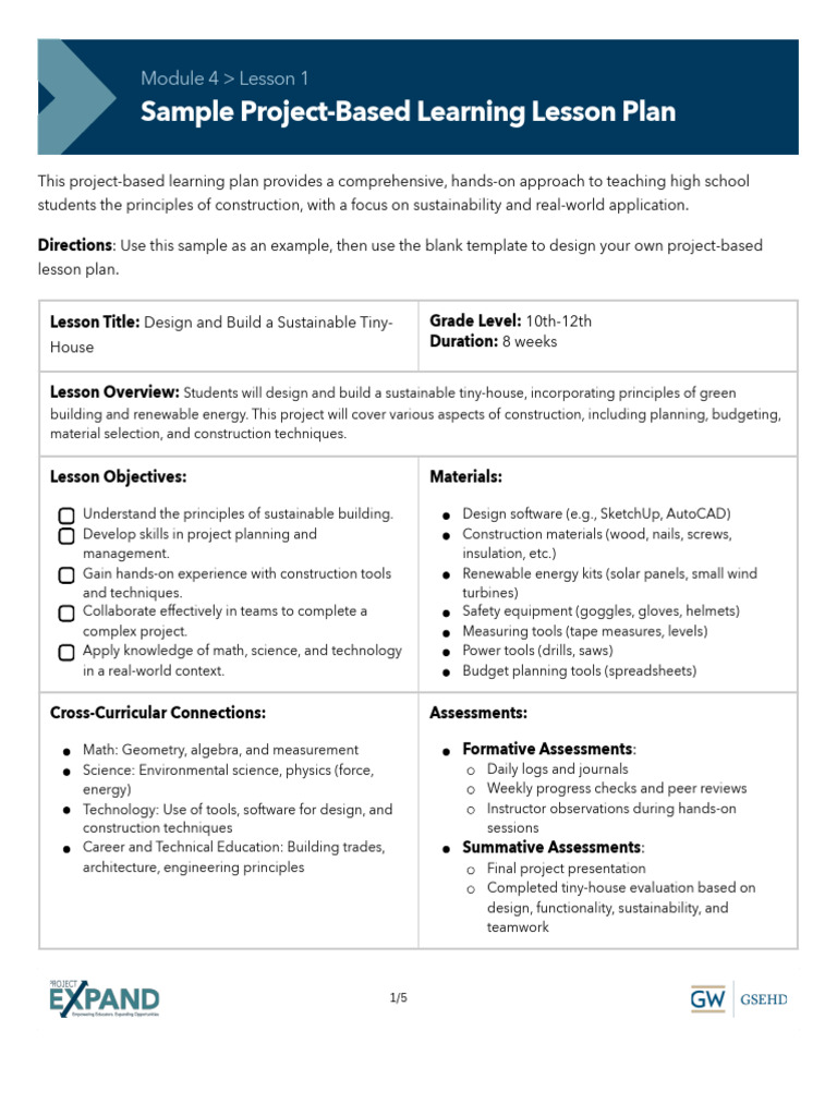 m4l1_project-based_learning_lesson_plan | PDF | Lesson Plan | Green ...