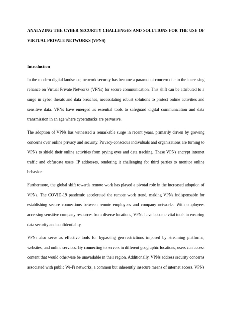 Proposal - ANALYZING THE SECURITY CHALLENGES AND SOLUTIONS FOR THE USE OF VIRTUAL PRIVATE ...