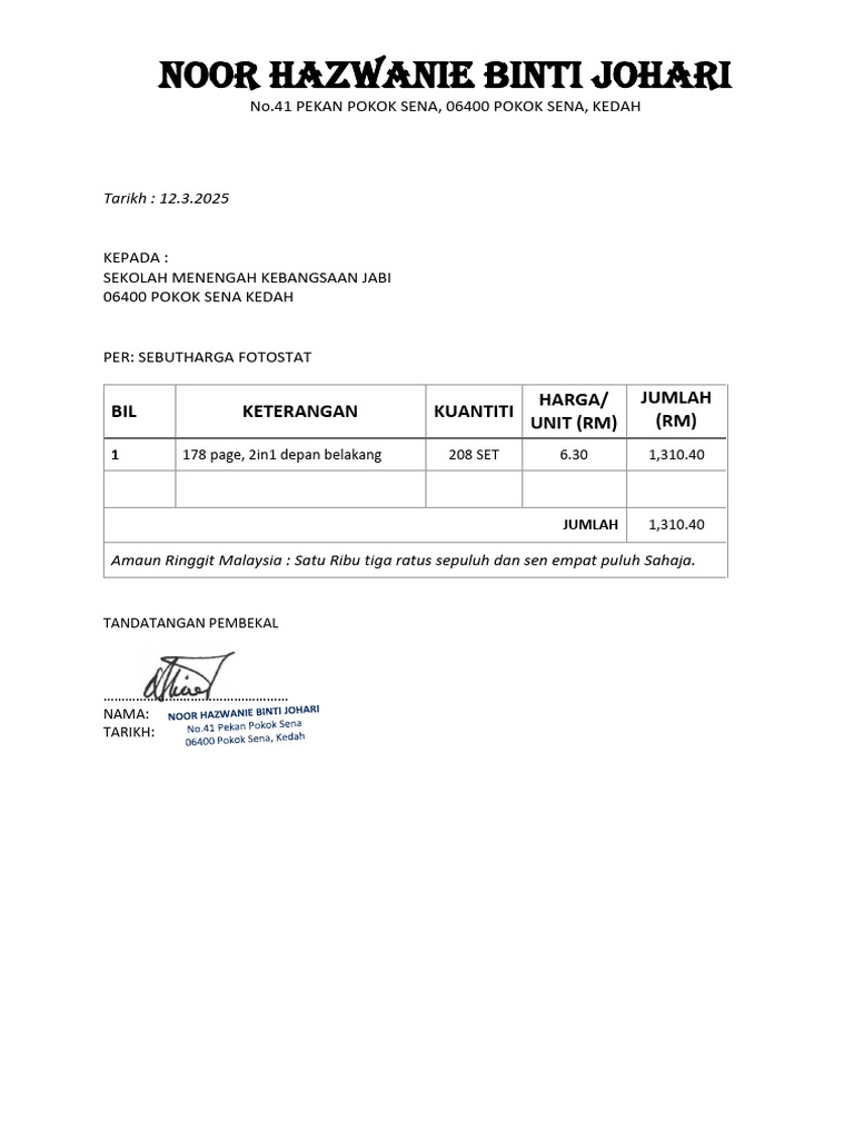 NOOR HAZWANIE Qoutation SMK JABI 31mac | PDF