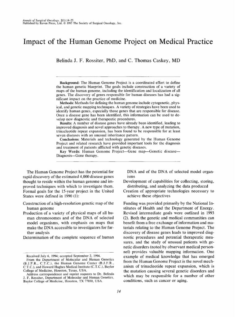 IMPACT OF THE HUMAN GENOME PROJECT ON MEDICAL-PRACTICE | PDF | Gene ...
