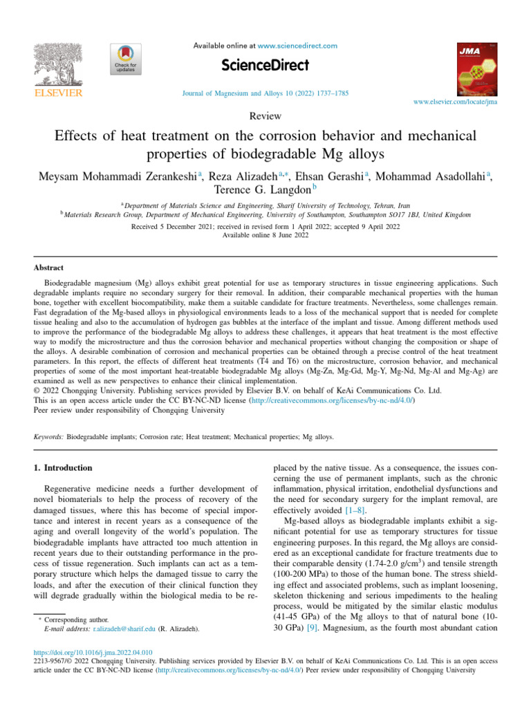 Effects of Heat Treatment On The Corrosion Behavior and Mechanical ...