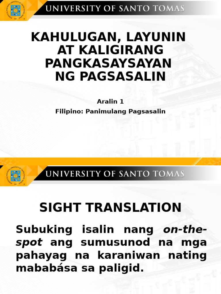 Kahulugan, Layunin at Kaligirang Pangkasaysayan NG Pagsasalin | PDF